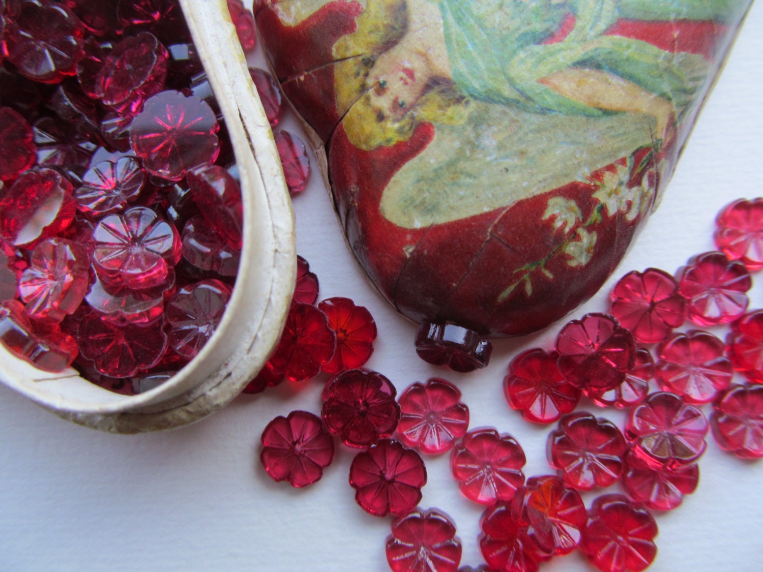 12 Vintage Western German Ruby Flowery Cabochons | Etsy