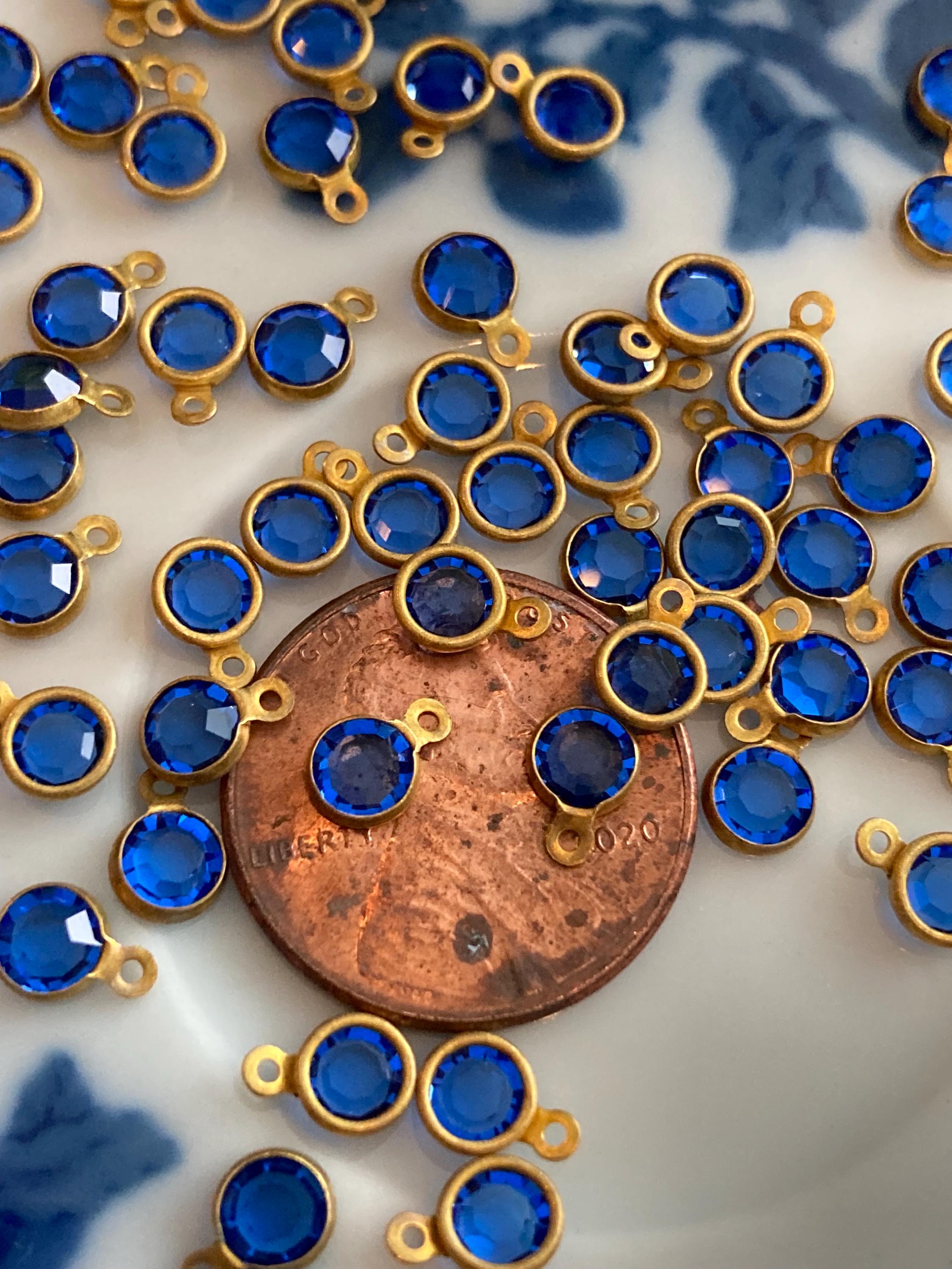 24 Tiny Vintage Swarovski Sapphire Cobalt Blue Crystal With Hoop, 5mm ...
