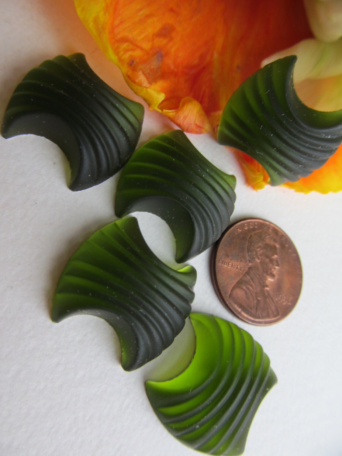 3 Vintage Glass Ribbed Bow Green Matte Art Deco Architectural - Etsy