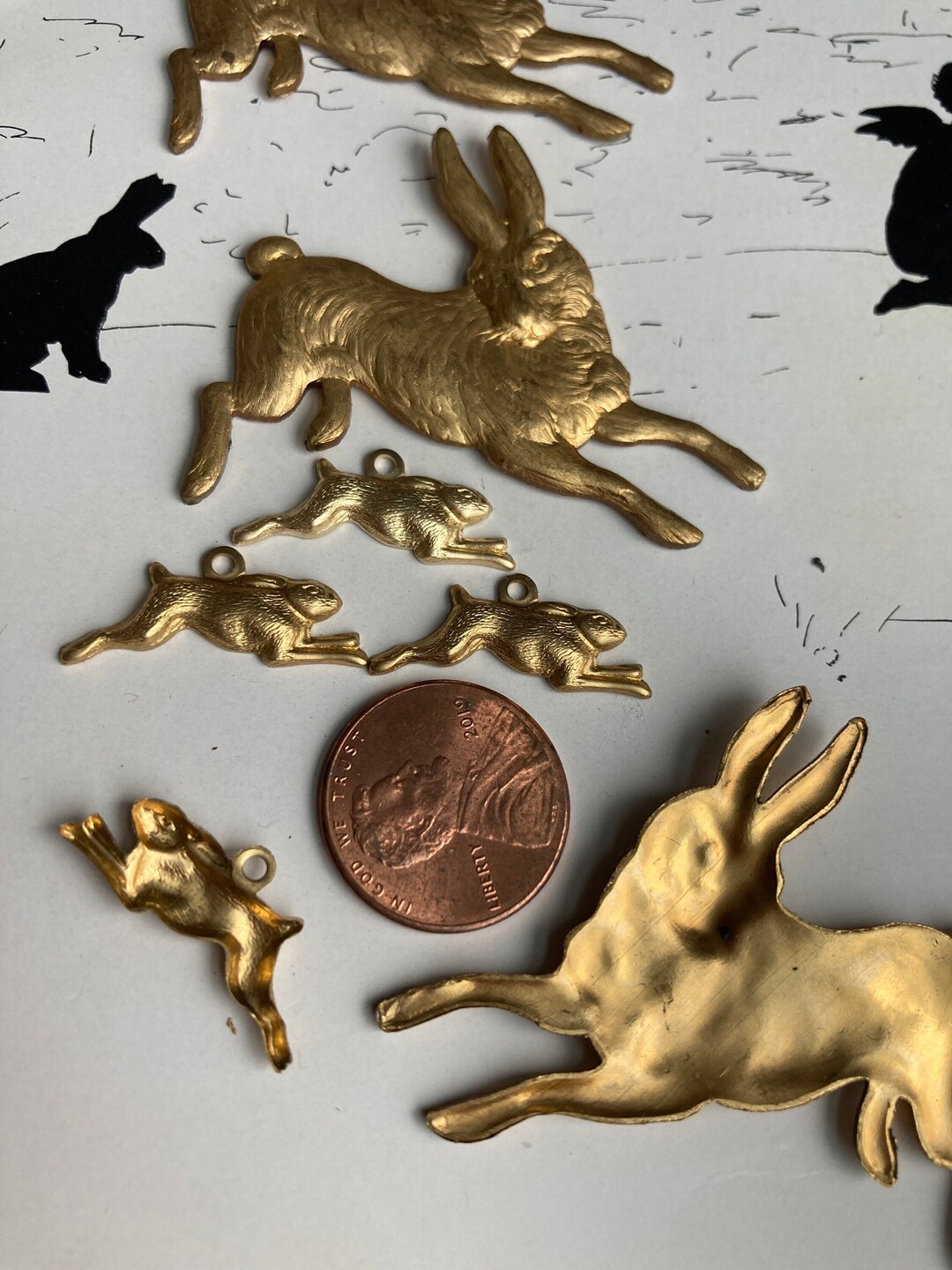 Brass Garden Rabbits, Mother 42mm Size (2 per Listing) and Baby 22mm ...
