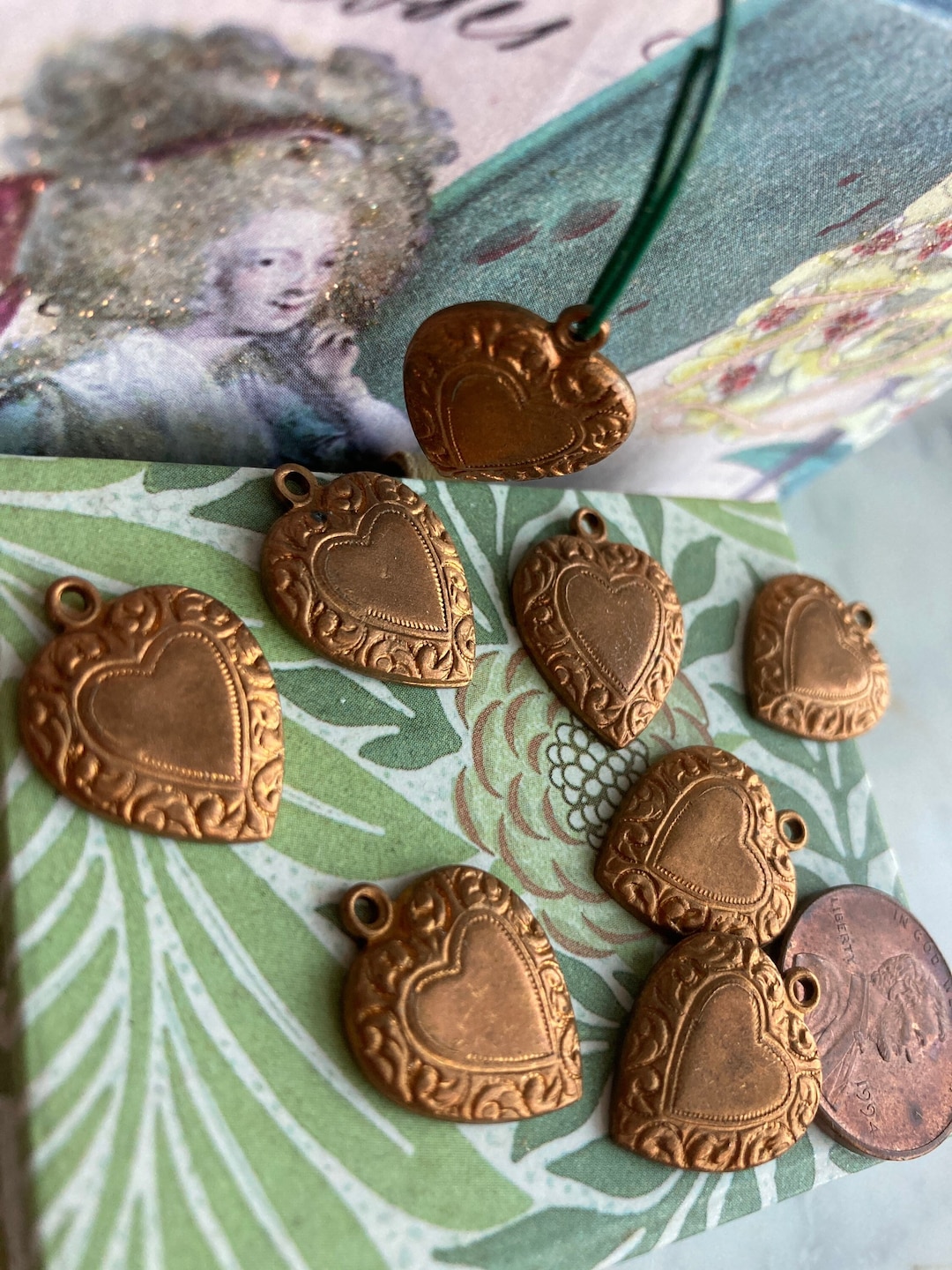 6 Antique Patina Solid Brass Hearts, 18x15mm - Etsy