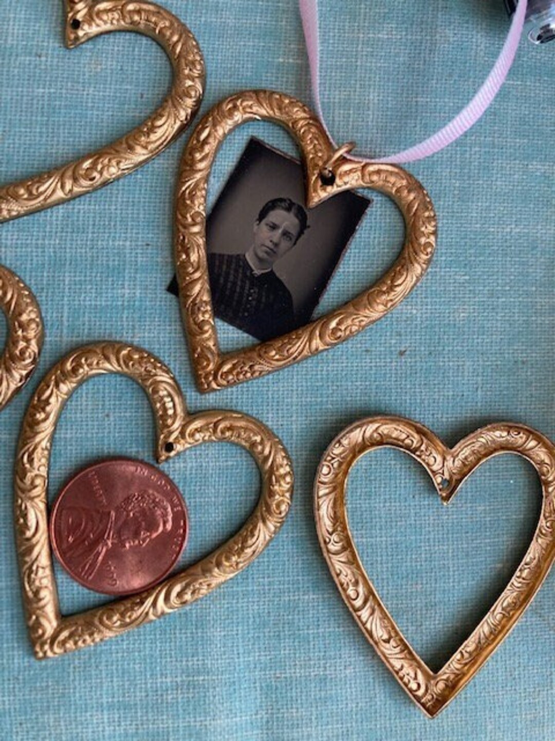 4 Vintage Solid Engraved Hearts - Etsy