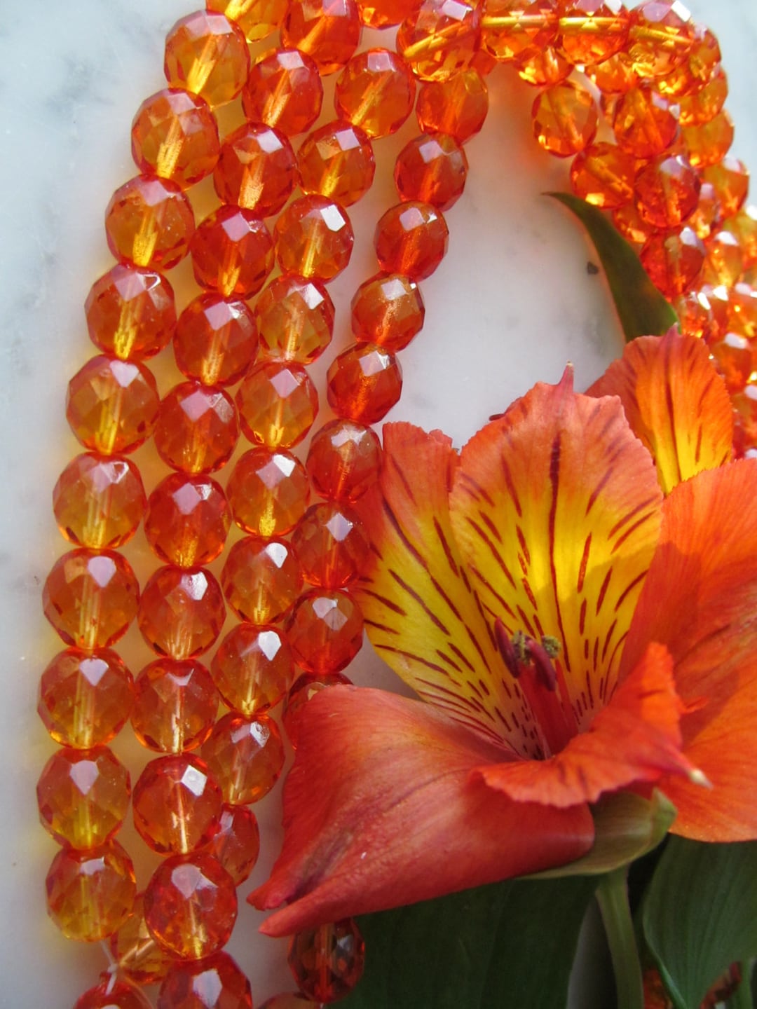 Two Tone Tiger Lily Orange Yellow Glass Crystal Beads - Etsy