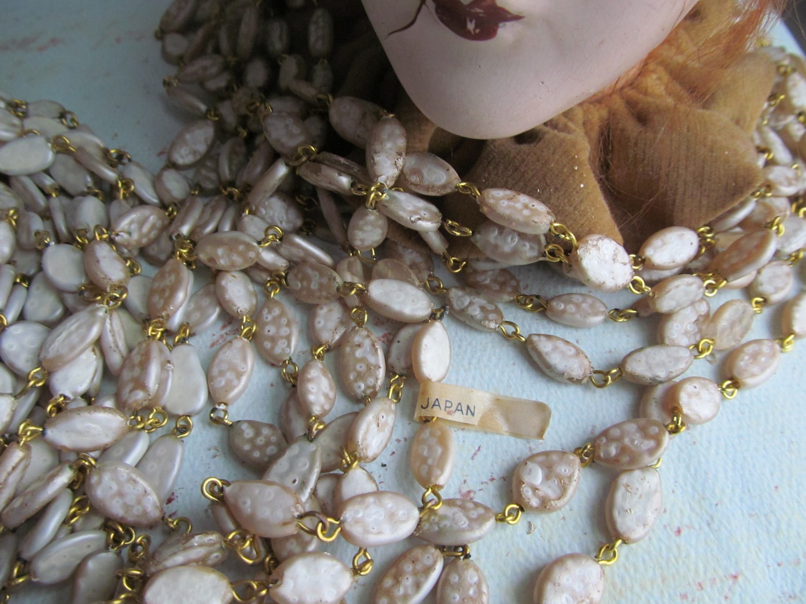 Vintage Japanese Glass Pearl Chain 1 Yard Bumpy Pancake Oval | Etsy