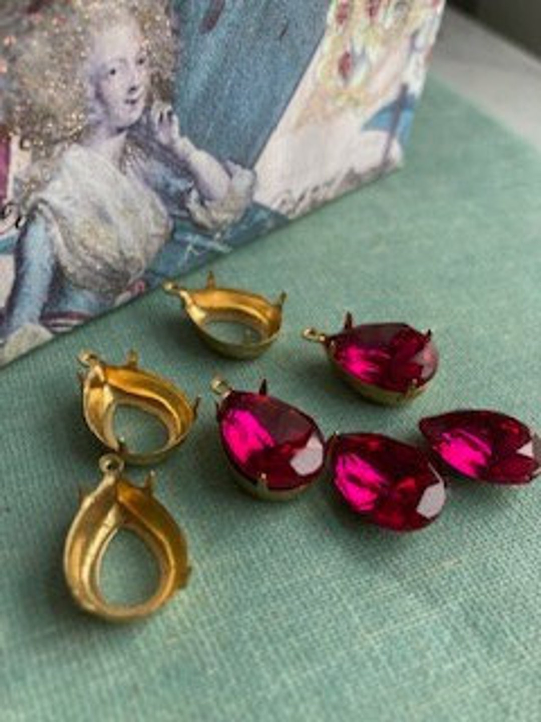 6 Vintage 15/11mm Rubinite Glass Pear Shaped Stones, With or Without ...