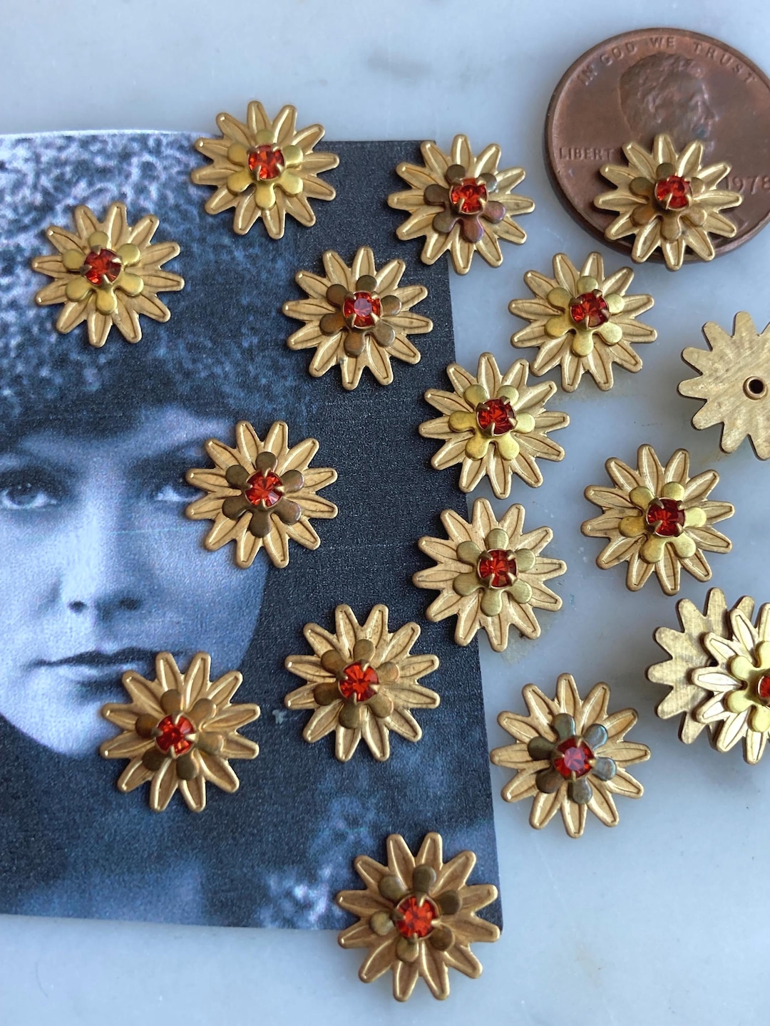 12 girasoles vintage de cristal Swarovski, 11 mm, color naranja ...