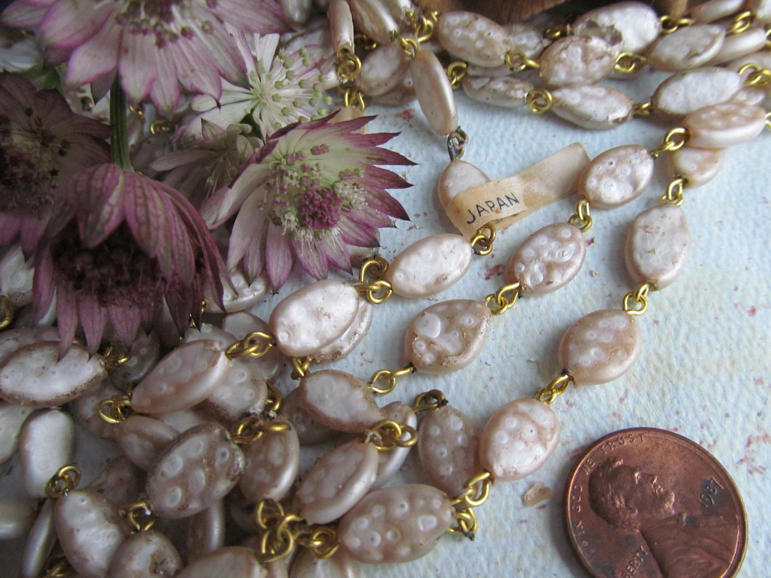 Vintage Japanese Glass Pearl Chain 1 Yard Bumpy Pancake Oval | Etsy