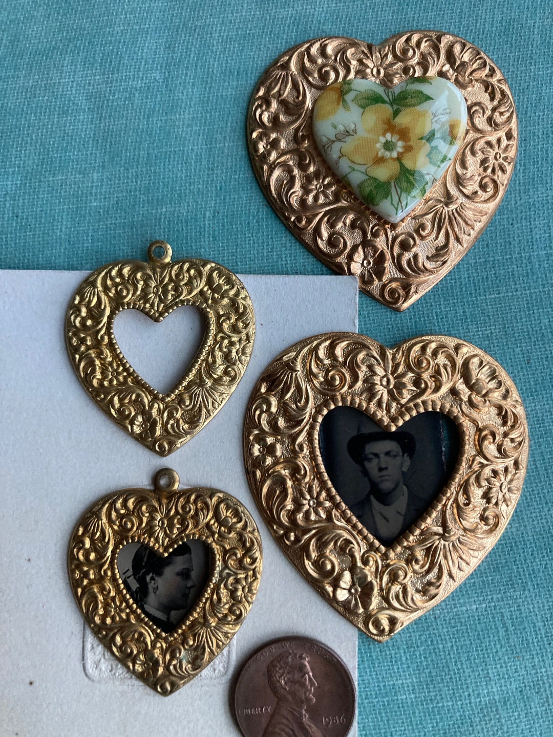 Vintage Heart Brass Frame Finding in Two Sizes, 3 Larger 45mm or 4 ...