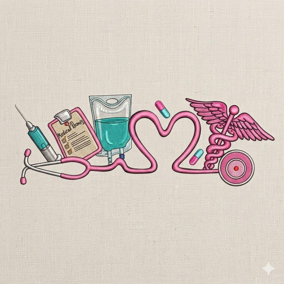 Medical Love Embroidery Design, Nurse Stethoscope Heart Embroidery File ...