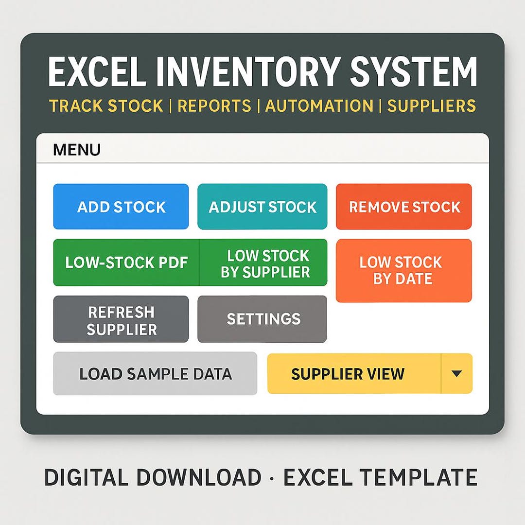 Inventory Management System | Excel Template for Stock, Reports & PDF ...