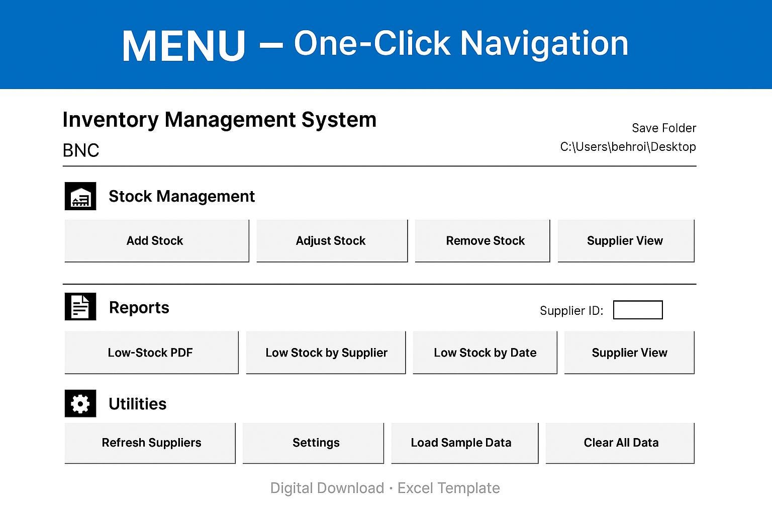 Inventory Management System | Excel Template for Stock, Reports & PDF ...