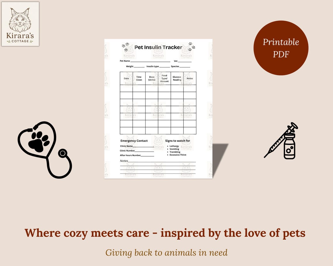 Editable Pet Insulin Tracker Printable PDF | Pet Diabetes Log for Dogs ...