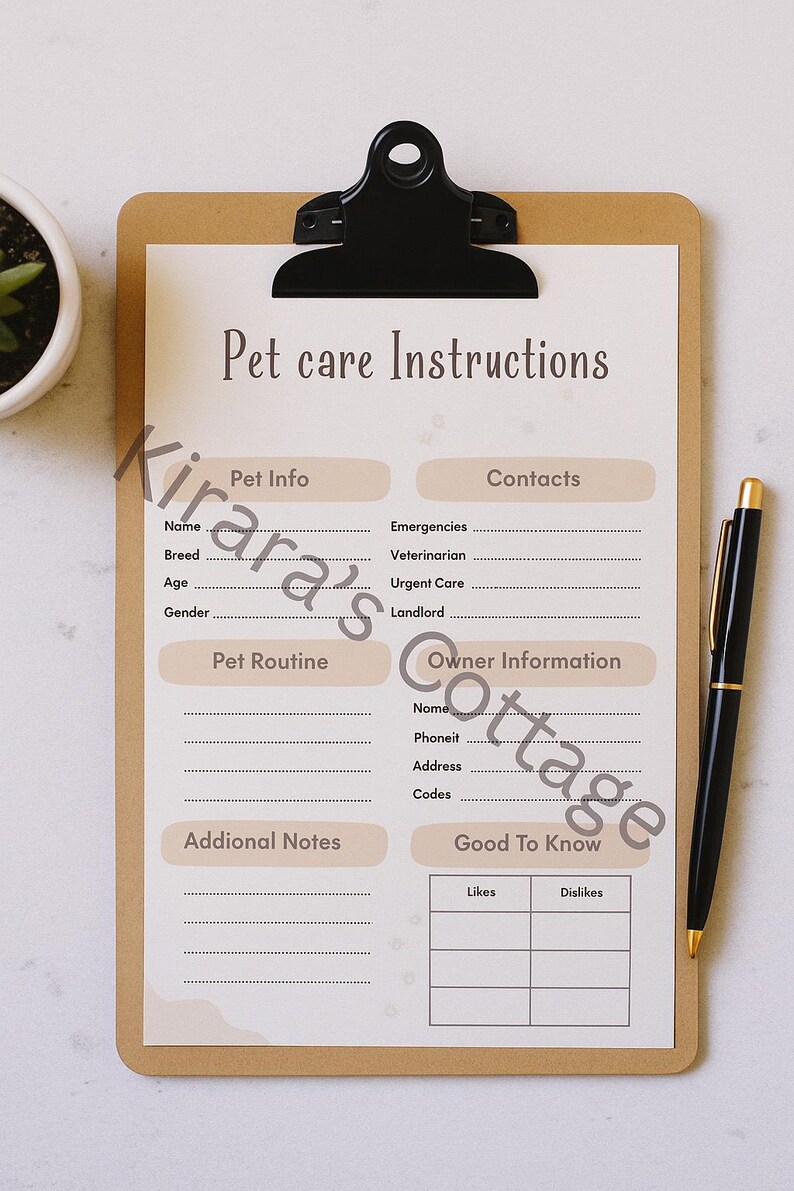 Editable Pet Care Instructions Template | Pet Sitter Info Sheet ...