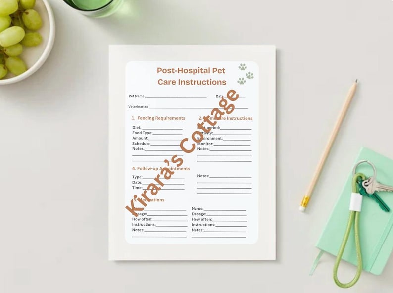 Editable Pet Discharge Form | Printable Veterinary Homecare ...