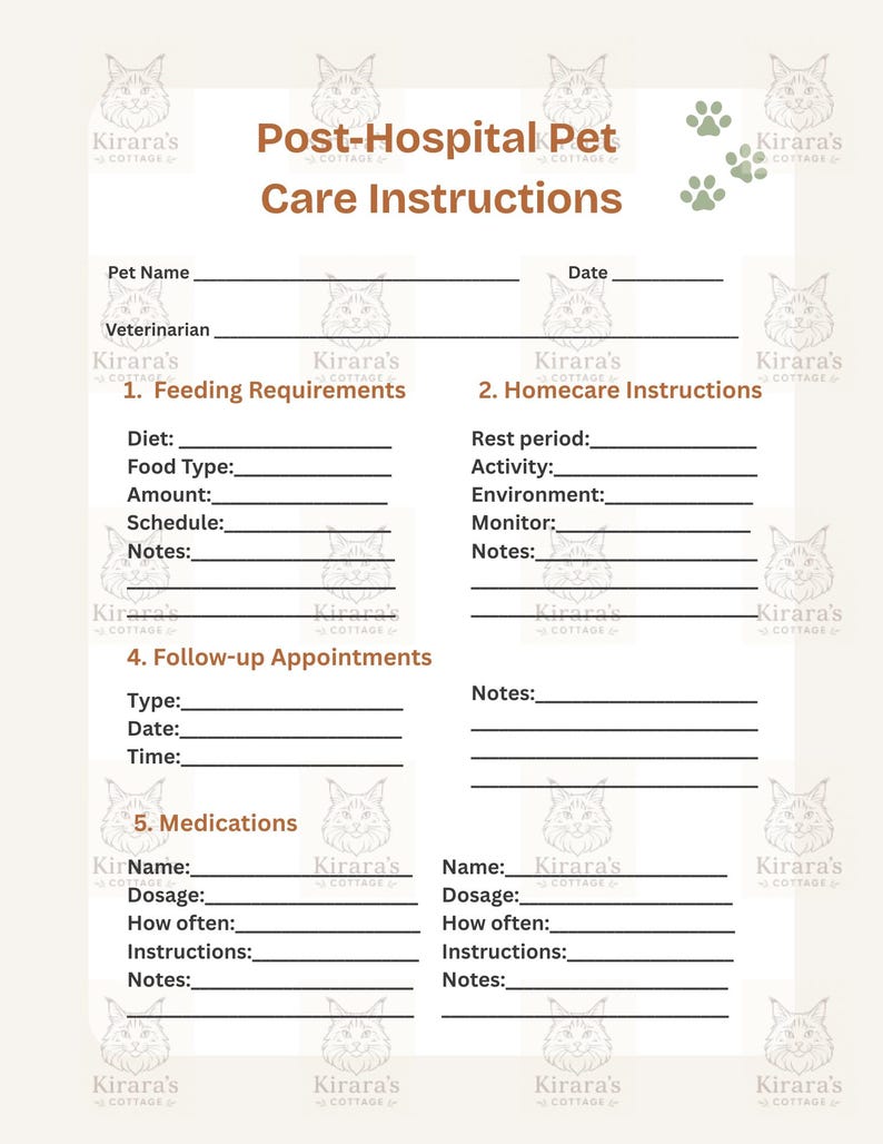 Editable Pet Discharge Form | Printable Veterinary Homecare ...