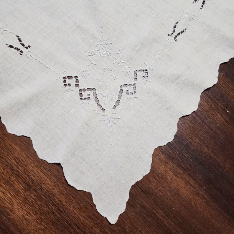 Cutwork and Embroidery Small Square Tablecloth, White on White Cotton ...