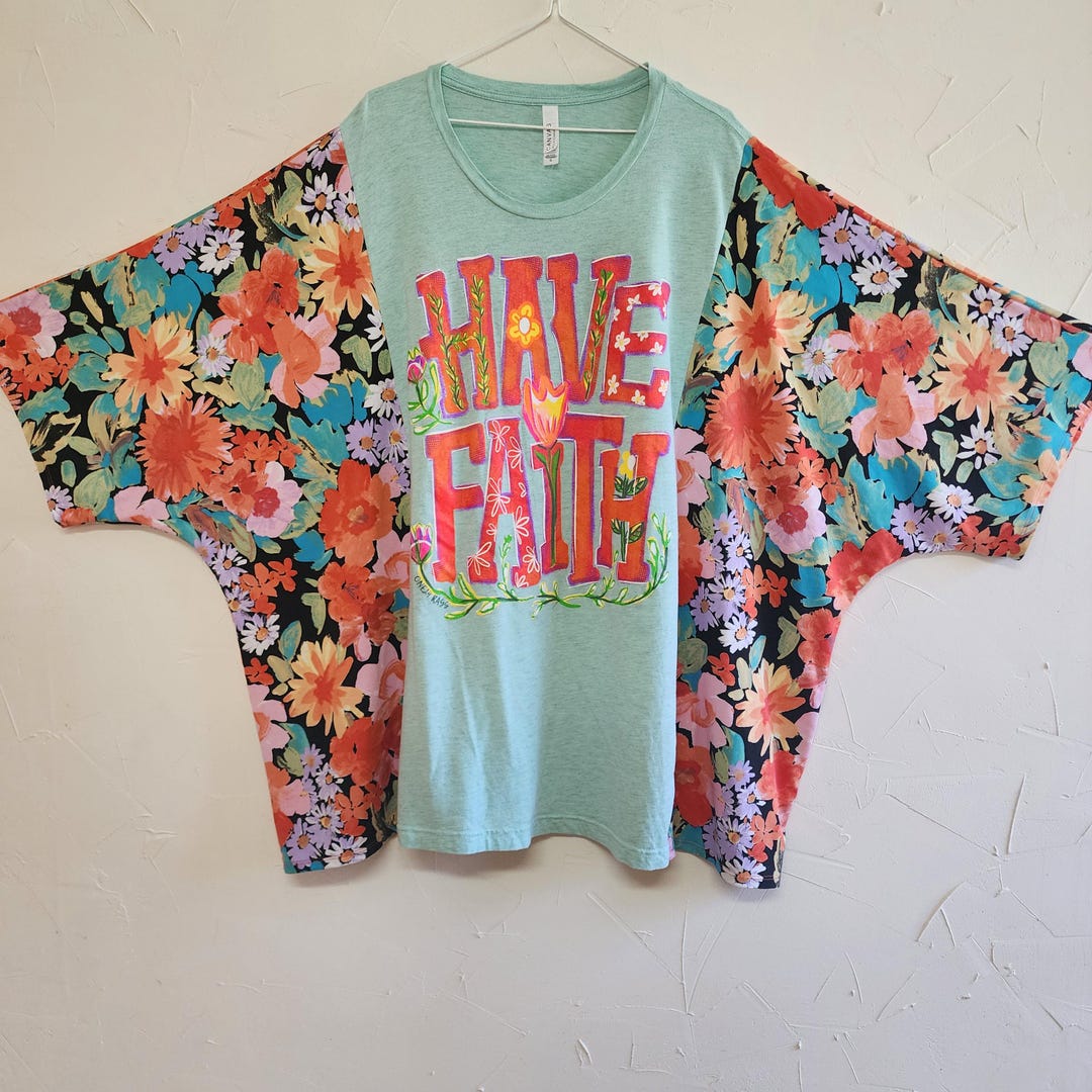 BOHO CHRISTIAN PONCHO, Have Faith, Colorful Lightweight Upcycled Shirt ...