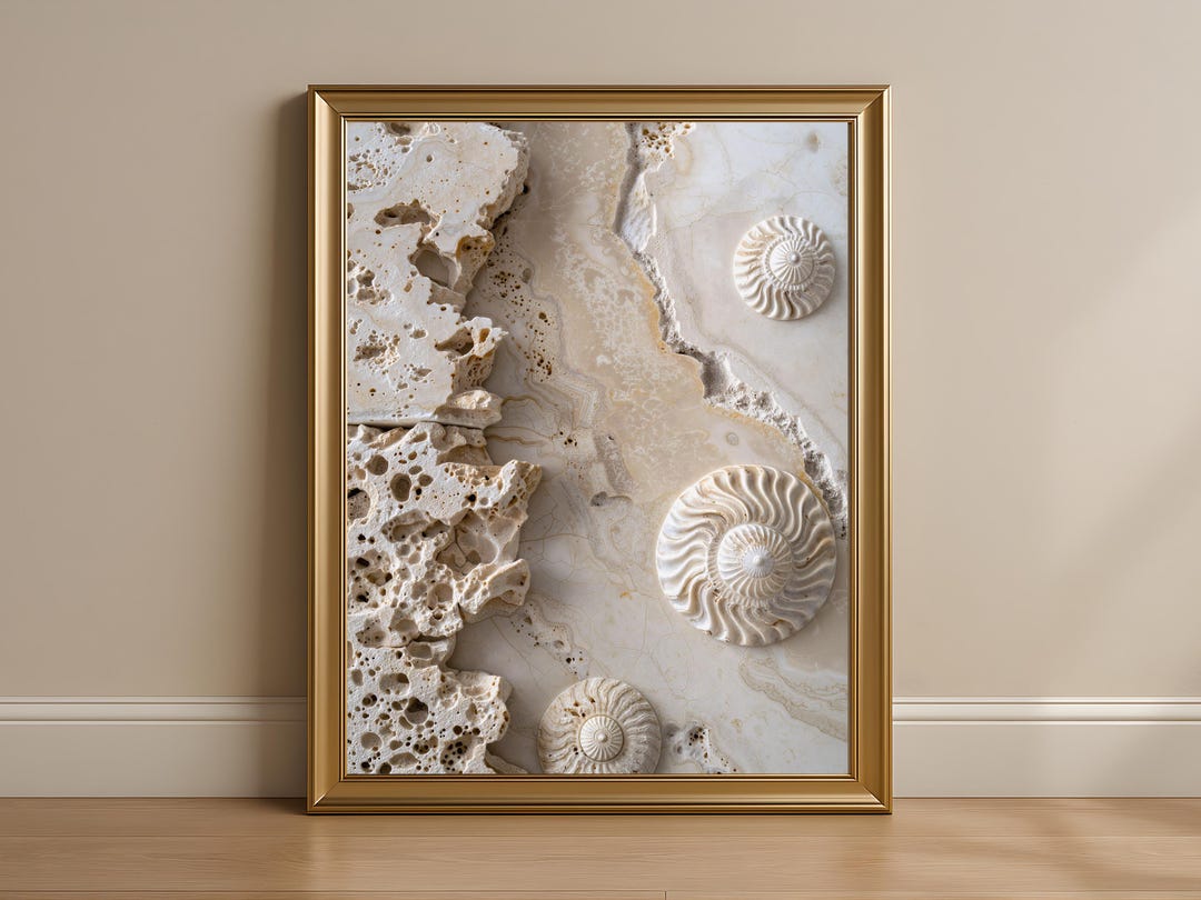 Ceramic Wall Art Fossil Relief Texture Travertine Wall Decor Neutral ...