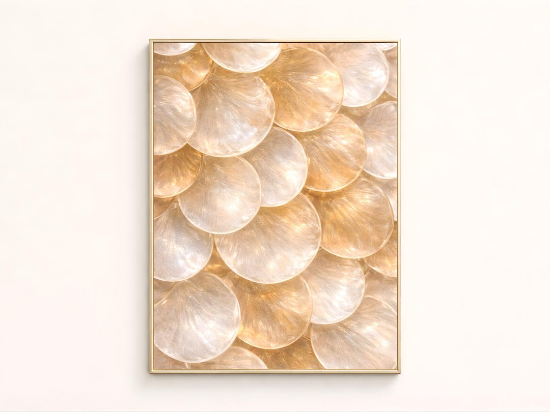 Champagne Gold Wall Art Printable, Coastal Pearl Shell Print, Neutral ...