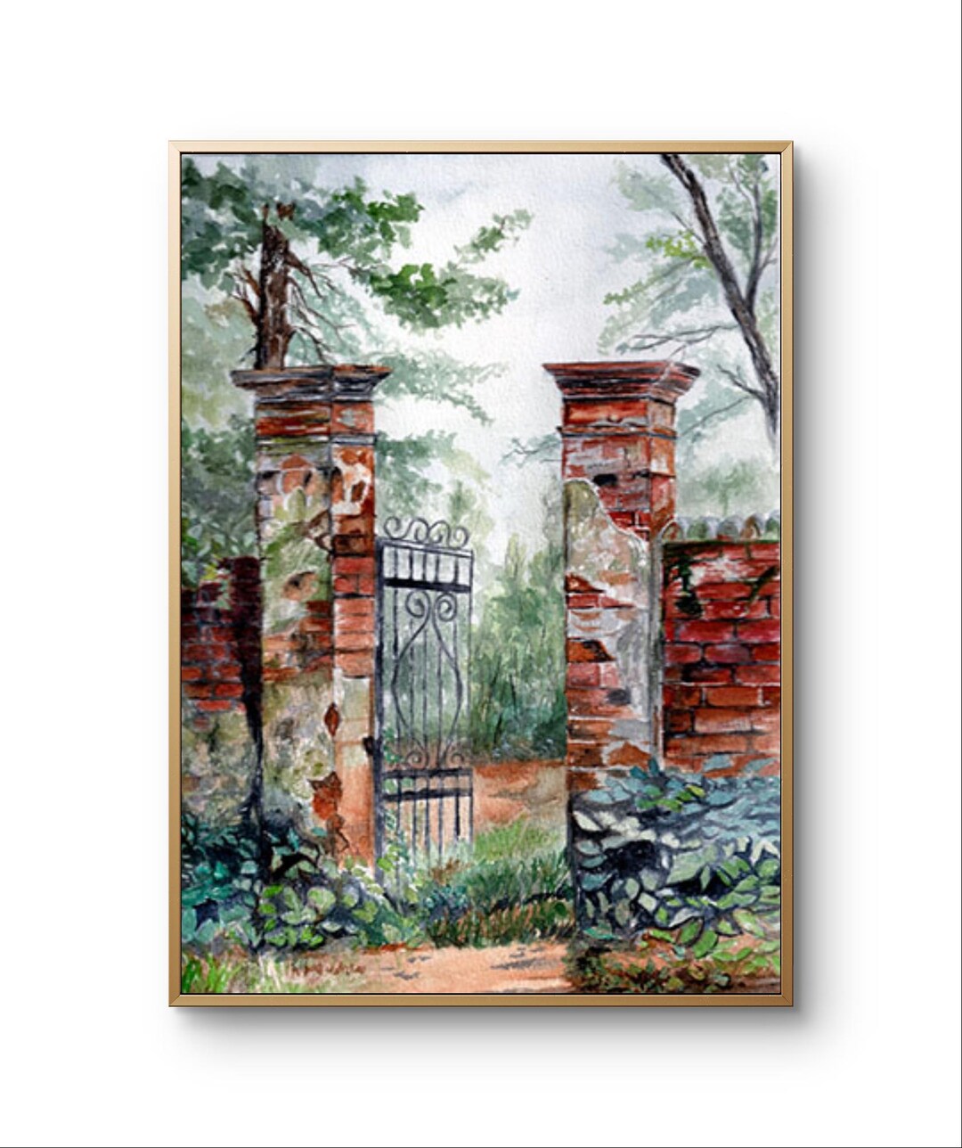 Old Garden Door Wall Art - Rustic Gate Illustration - Vintage Doorway ...