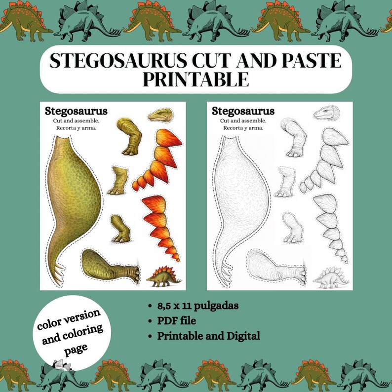 Stegosaurus Cut and Paste Printable | Dinosaur Craft for Kids ...