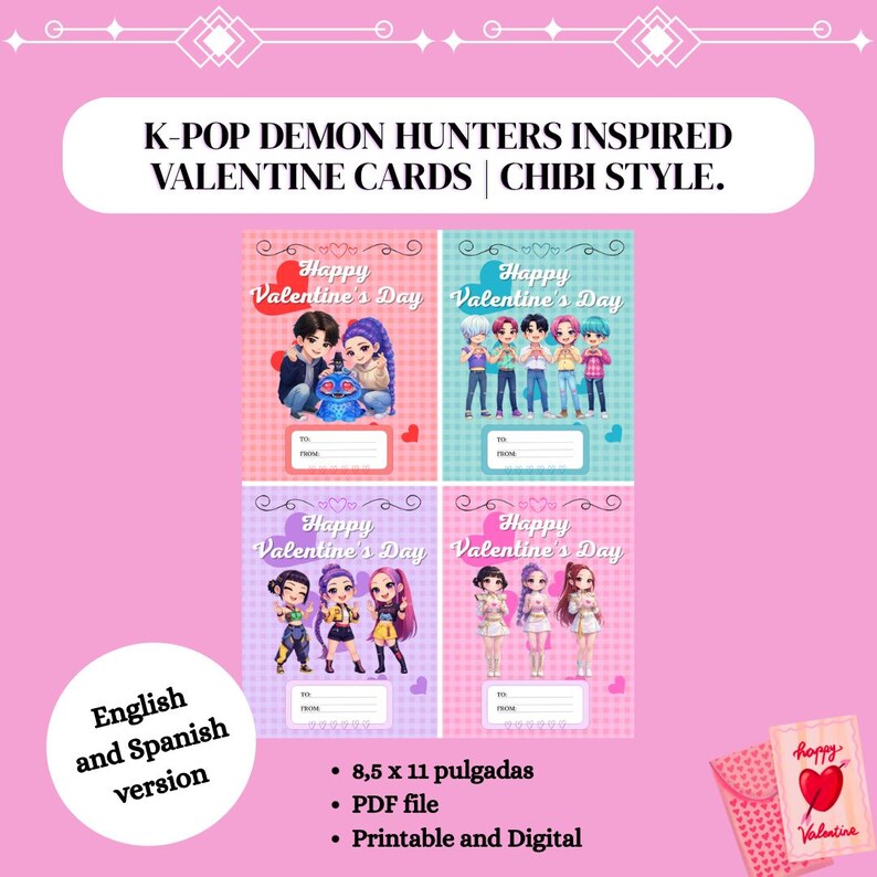 K-pop Demon Hunters Inspired Valentine Cards | Chibi Style | Printable ...