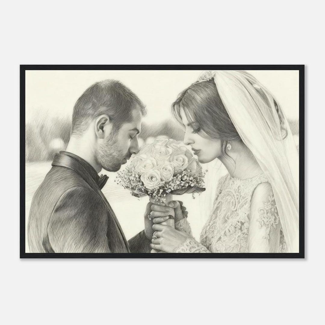 Pencil Sketch Married Couple Portrait Wedding Gift, Custom Drawing ...