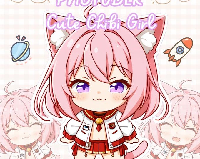 Cute Cat Girl Pngtuber | Chibi Kawaii | Pink Hair | Ready to Use ...