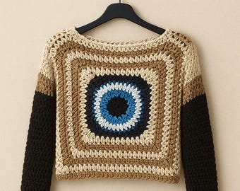 Turquoise and Rust Handmade Crochet Sweater - Etsy