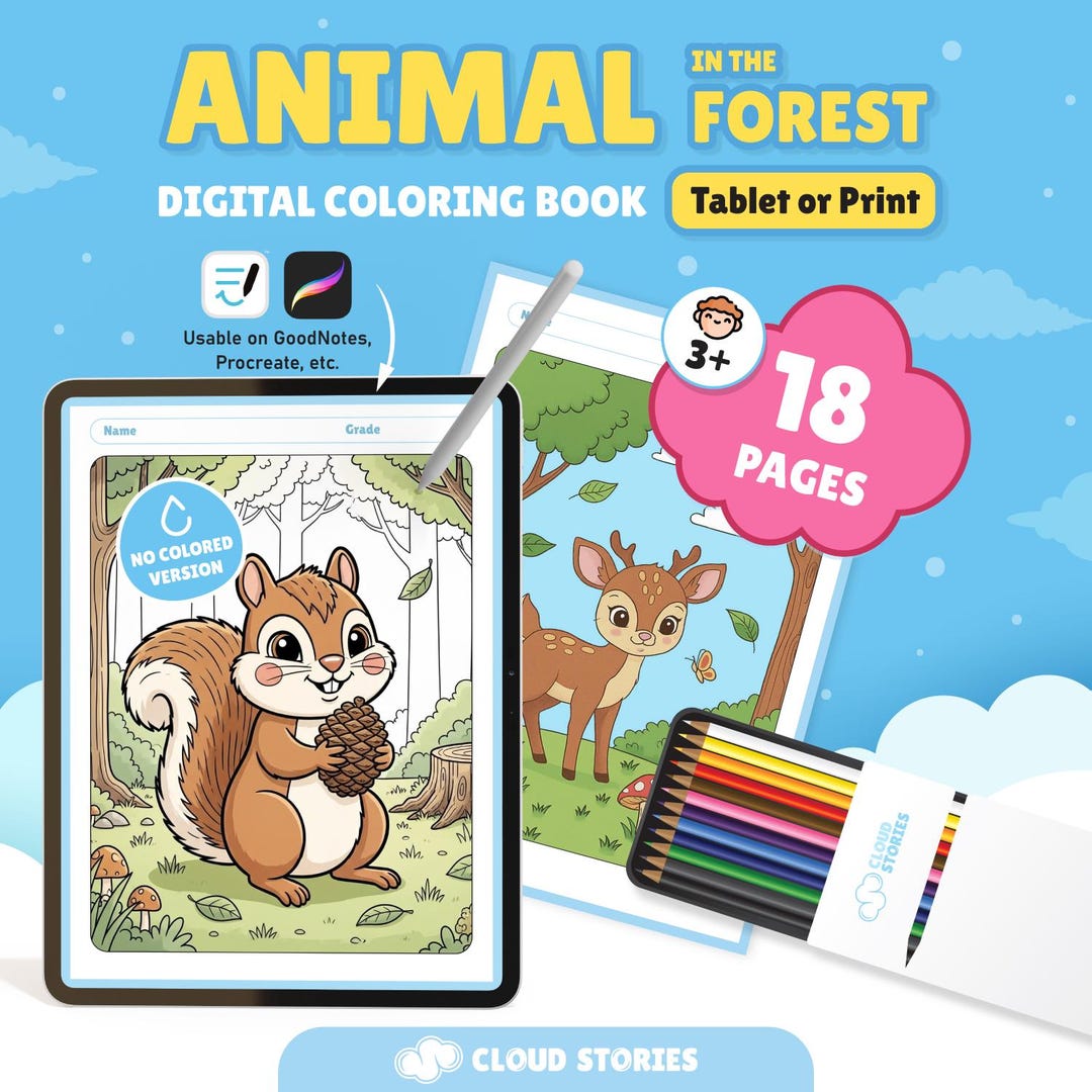 Animal in the Forest Coloring Book: Creative Drawing for Kids (PDF) - Etsy