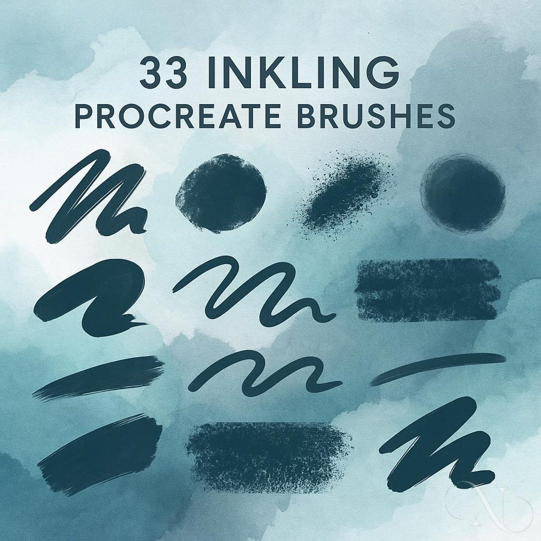 33 Inkling Procreate Brushes, Real Ink Texture Brush Set, Wet and Dry ...