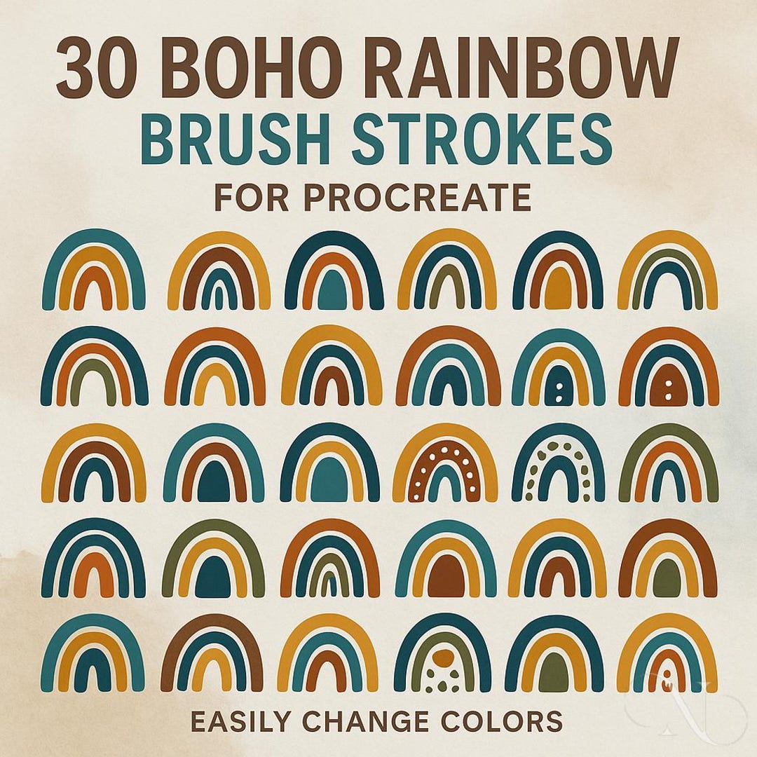 30 Boho Rainbow Procreate Brushes, Hand Drawn Rainbow Stamp Brush Set ...
