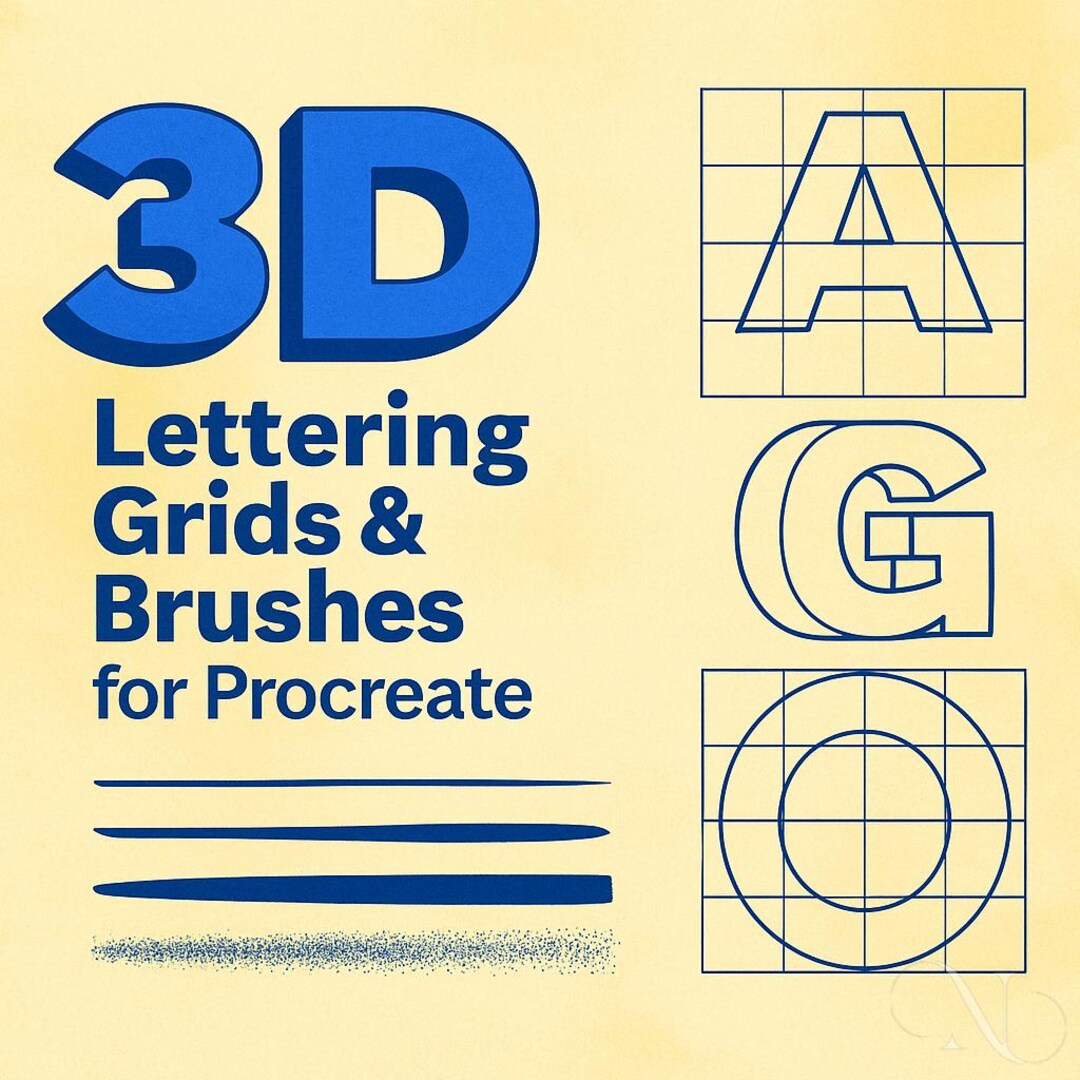 26 3D Lettering Grids Procreate Brushes Stamps, 5 Outline and 12 Grain ...