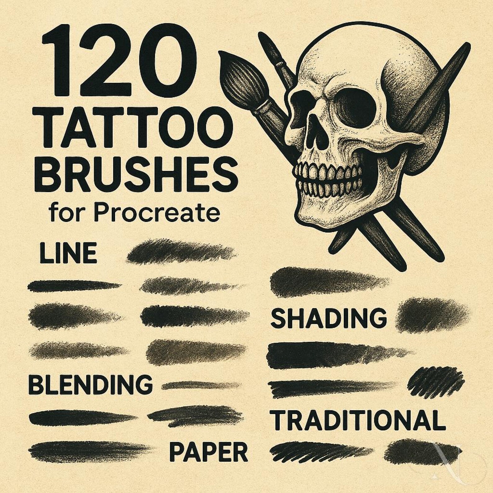 120 Tattoo Ink Brushes for Procreate, Stipple, Shading, Liner, Blender ...