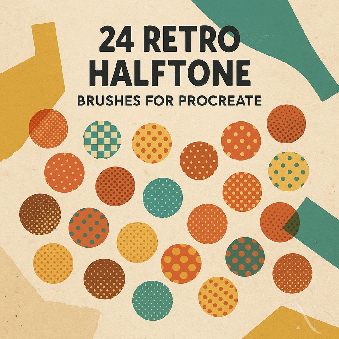 24 Retro Halftone Procreate Brushes for Pop Art and Comics, Vintage Dot ...