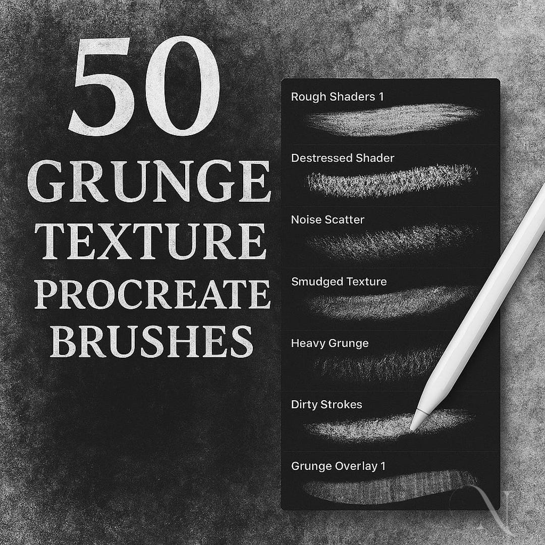 50 Grunge Texture Procreate Brushes, Distressed Ink, Paint & Noise ...