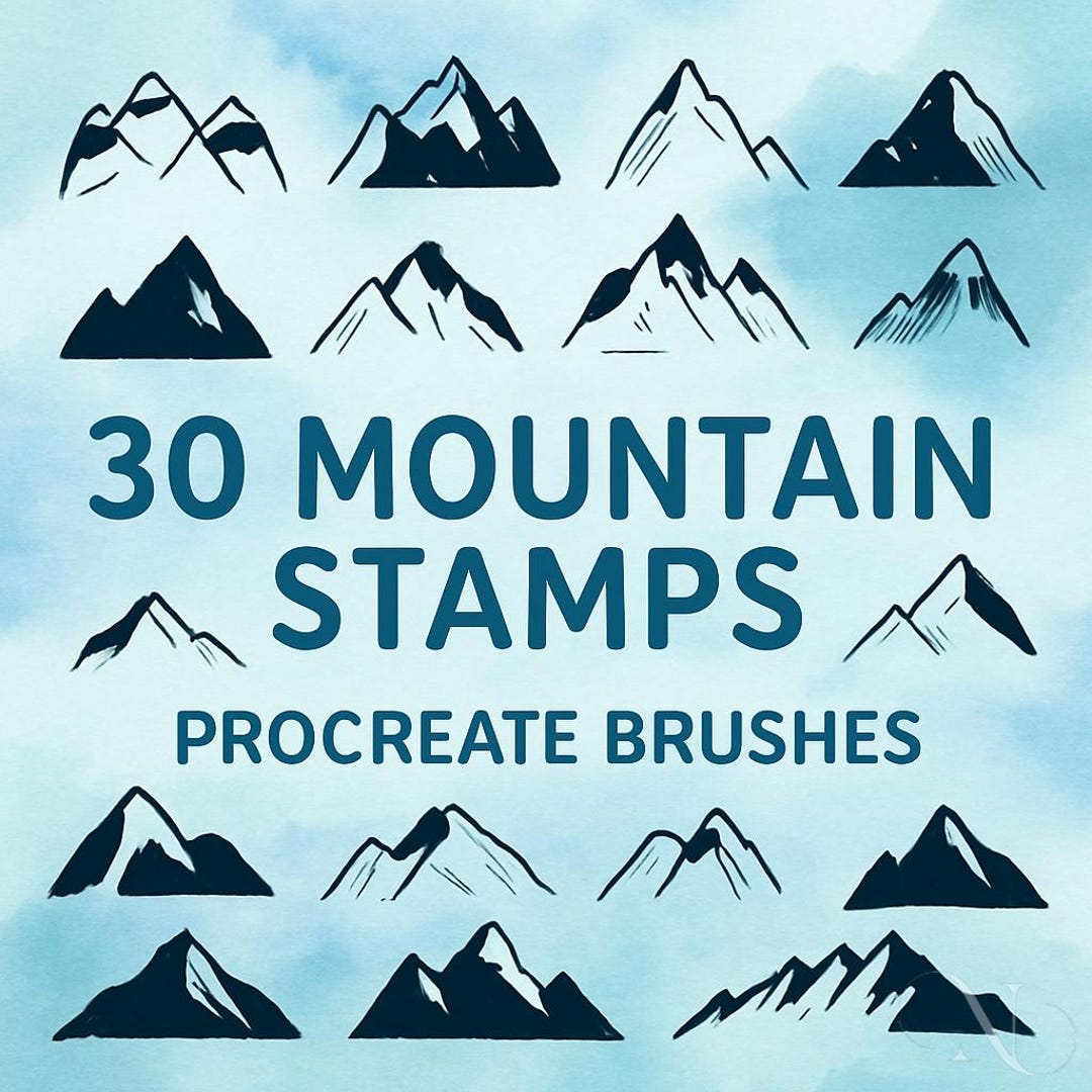30 Mountain Stamps Procreate Brushes, Hand-drawn Mountain Line Art ...