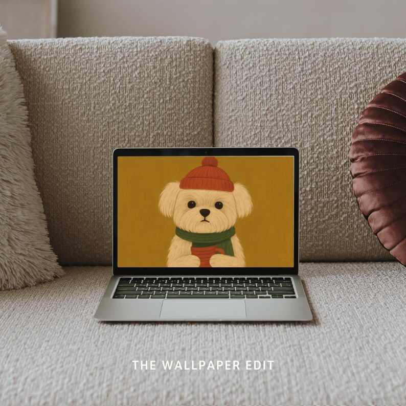 Maltese Fall Wallpaper | Cute Dog Digital Art | Cozy Pet Lover Gift ...