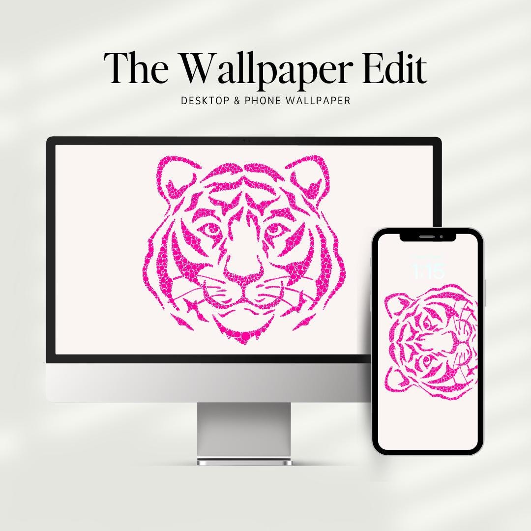Hot Pink Tiger Desktop Wallpaper: Trendy Girly Art (JPG Download) - Etsy
