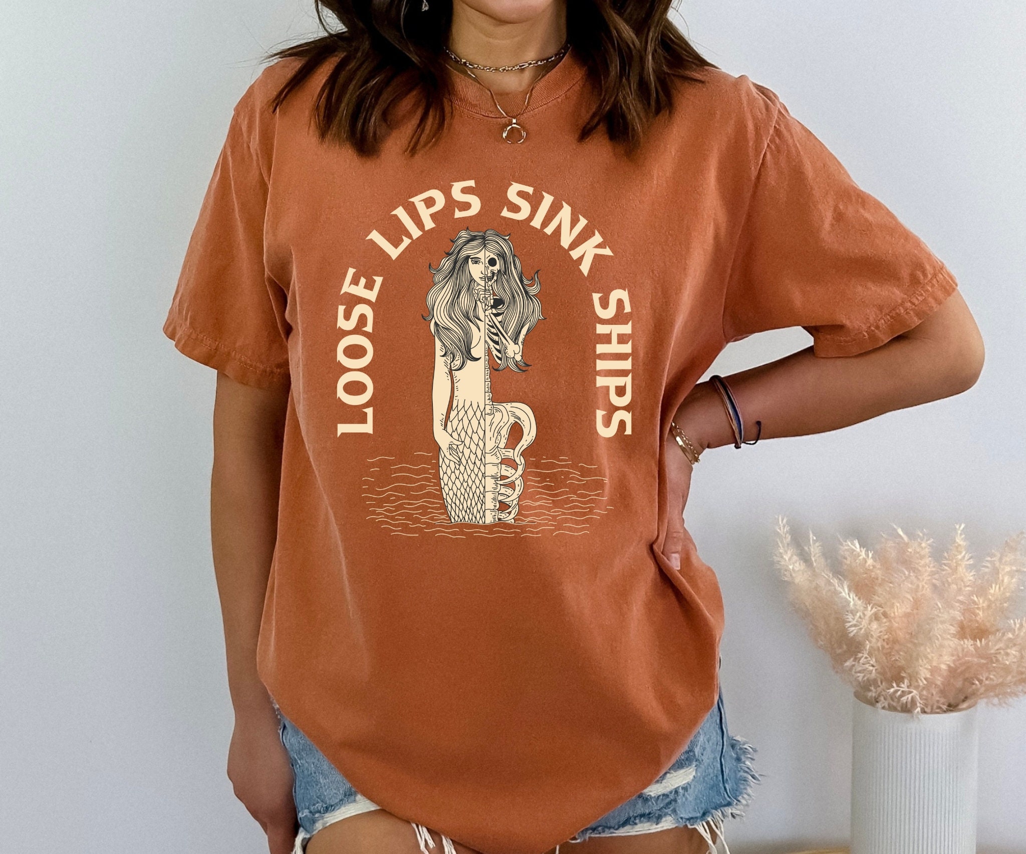 Mermaid Pirate Shirt Skeleton Sailor Tee Gossip Lies Shhh Ship Captain ...