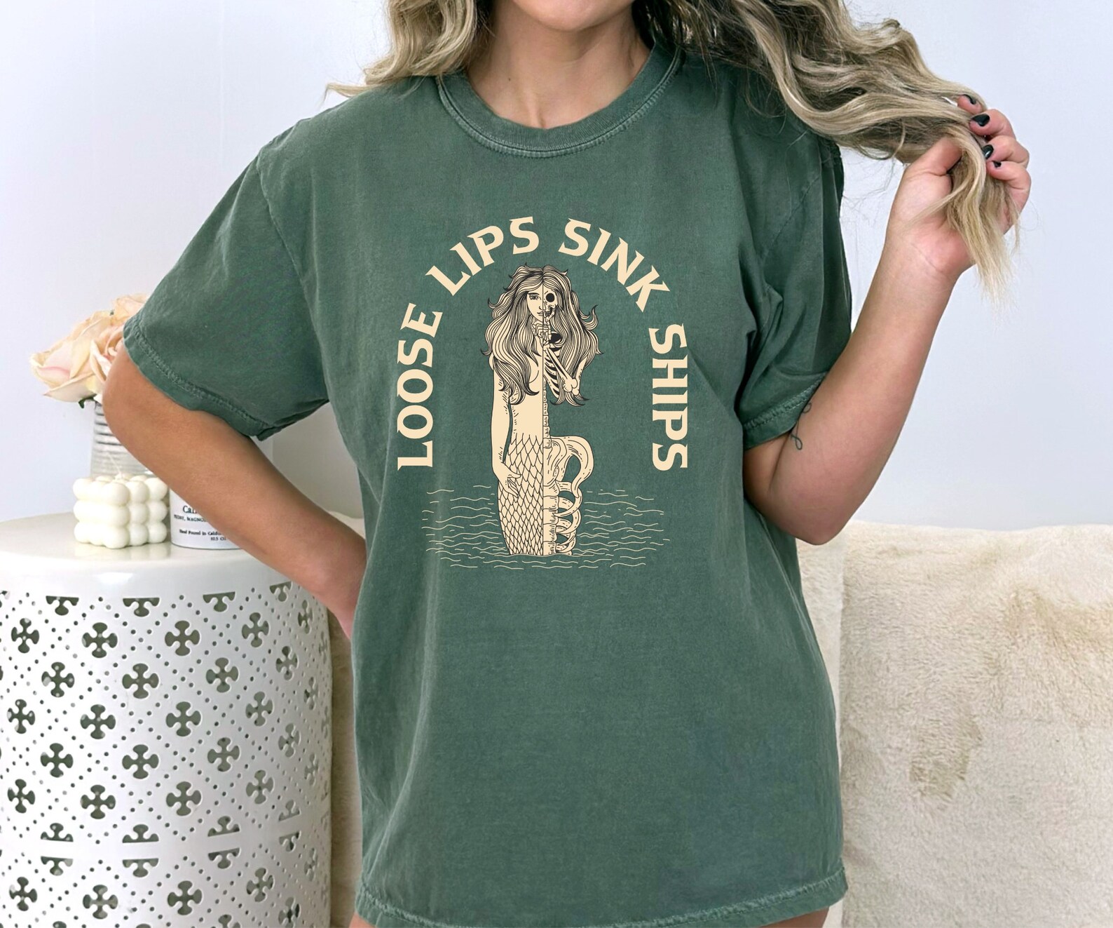 Mermaid Pirate Shirt Skeleton Sailor Tee Gossip Lies Shhh Ship Captain ...