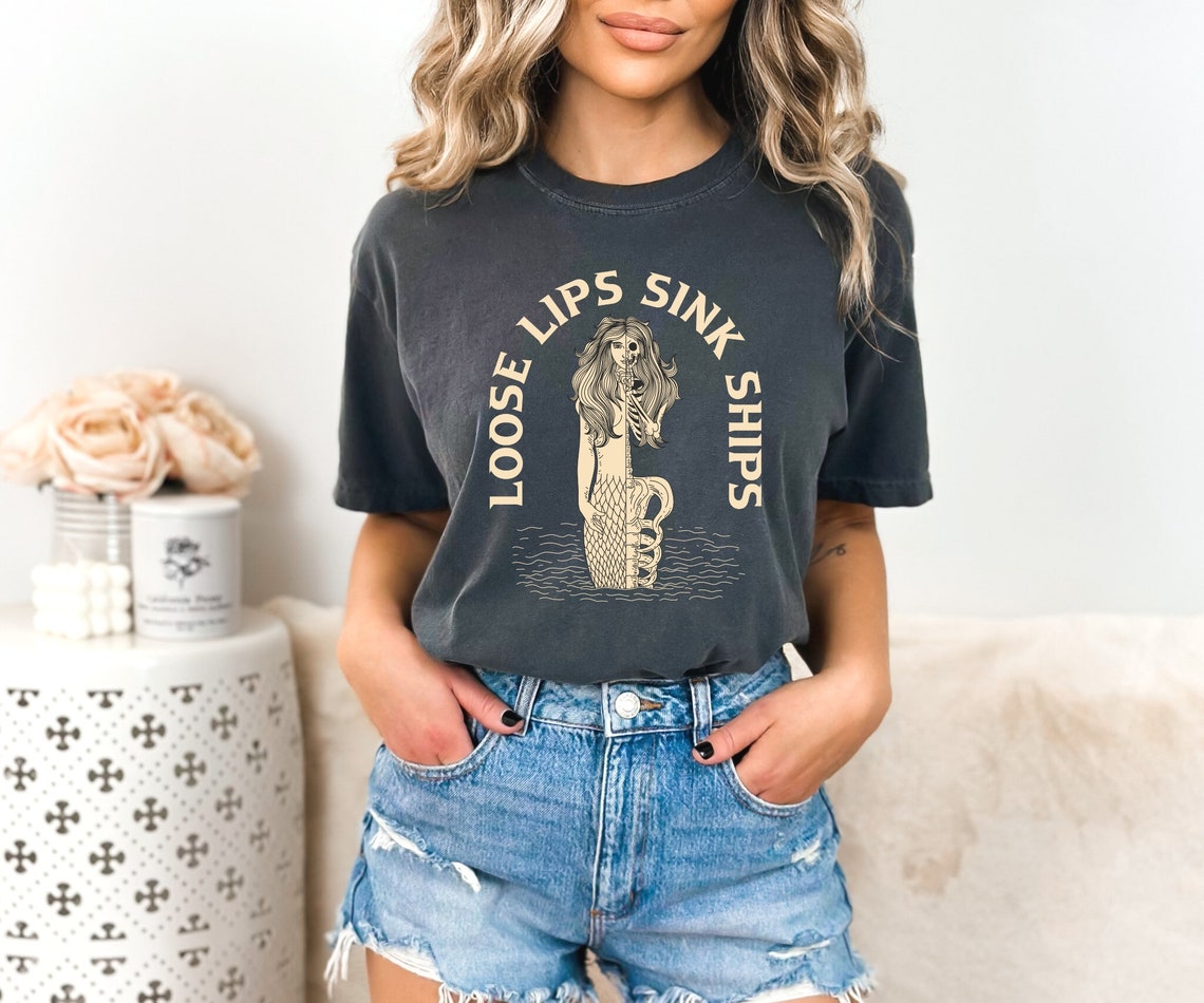 Mermaid Pirate Shirt Skeleton Sailor Tee Gossip Lies Shhh Ship Captain ...