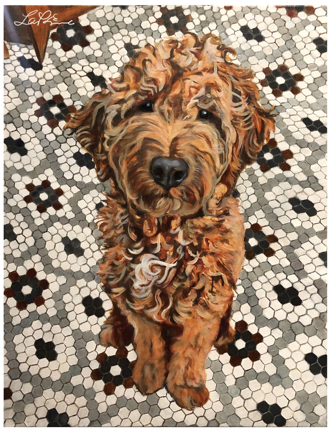 Golden Doodle Art Print, "shop Dog" on Vintage Tile - Etsy