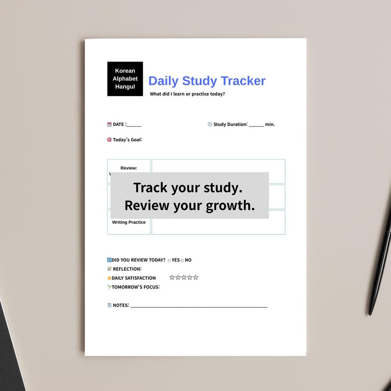 Hangul Study Planner: Korean Language Learning Tracker (printable PDF ...