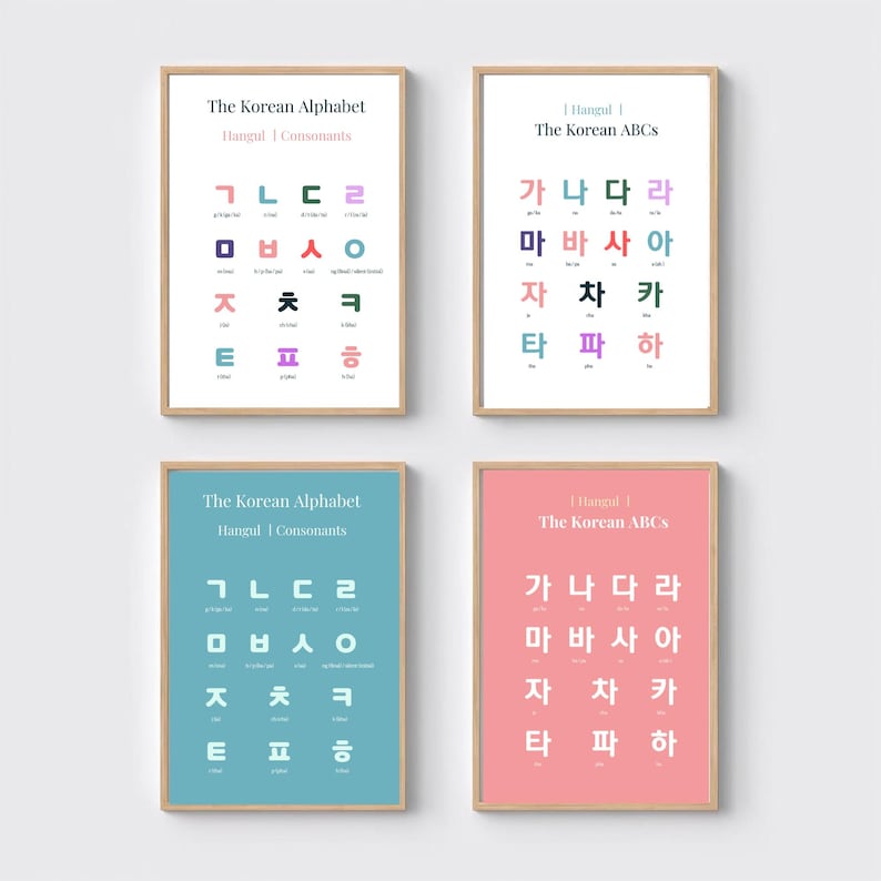 Printable Korean Alphabet Poster Set – Hangul Typography Wall Art ...