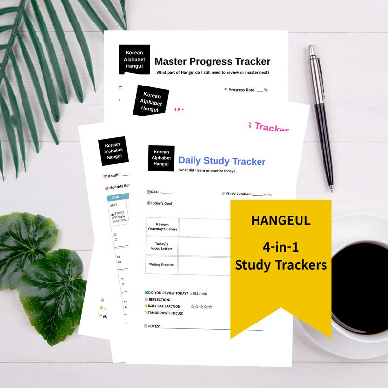 Hangul Study Planner: Korean Language Learning Tracker (printable PDF ...