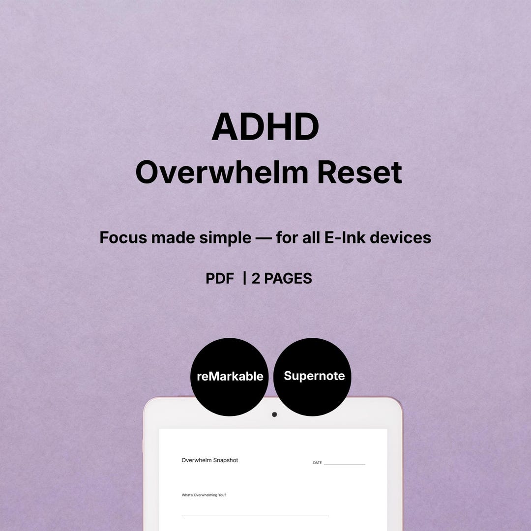 ADHD Overwhelm Reset Planner | E-ink Template for Remarkable, Supernote ...