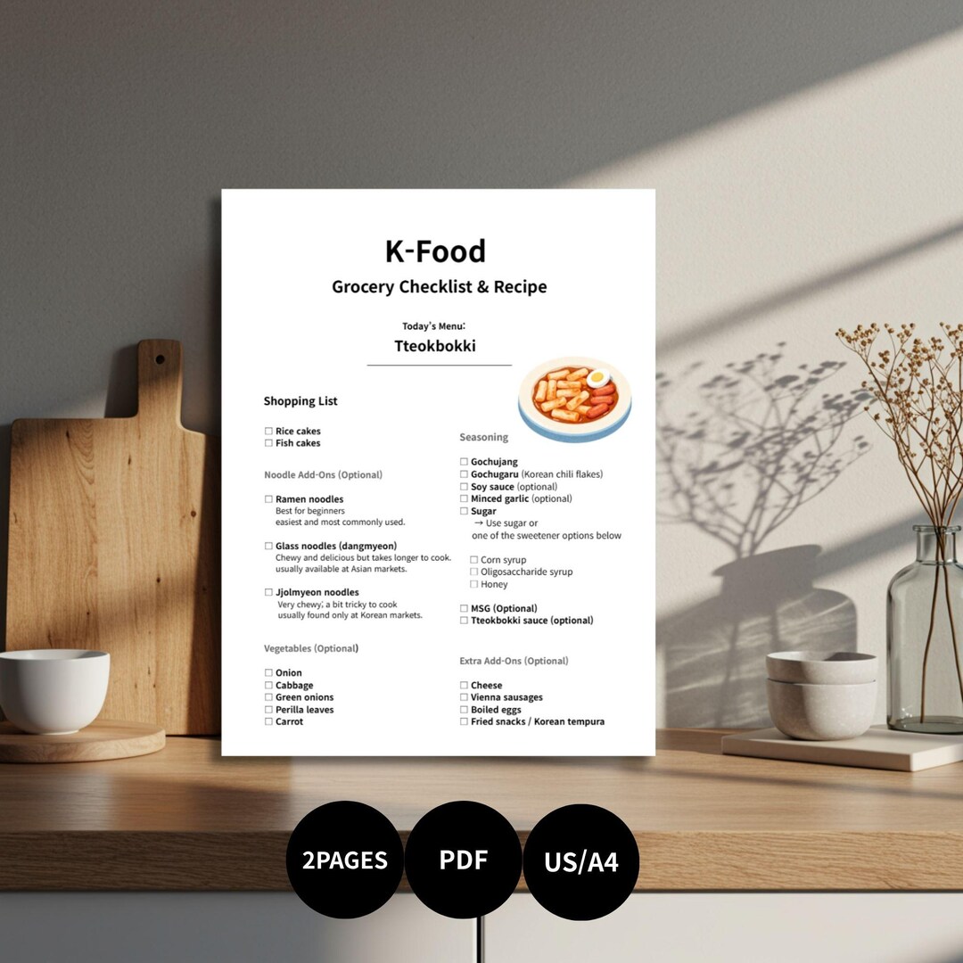 Tteokbokki Recipe and Grocery List Printable | Beginner Korean Street ...