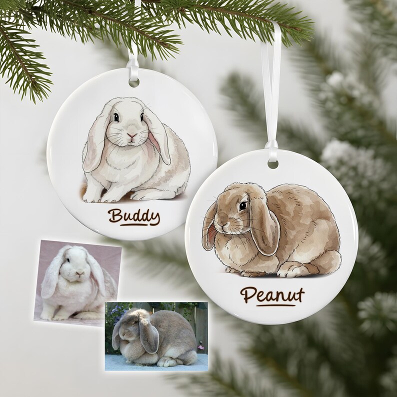 Personalised Rabbit Portrait Baubles, Custom Watercolour Rabbit ...