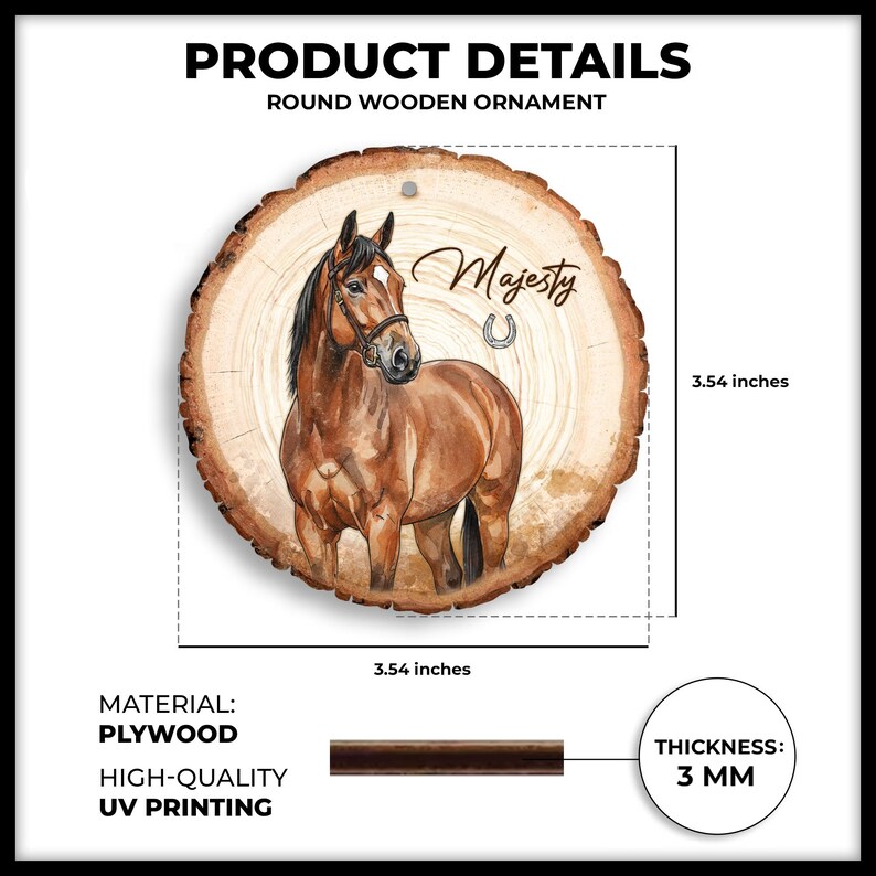 Personalised Horse Christmas Wood Bauble, Custom Watercolour Horse ...